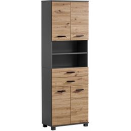 Hochschrank Welltime, B:59,8cm H:180,9cm T:32,6cm, grau, FSC-zertifizierter Holzwerkstoff, Badezimmer, Schränke, "Palermo, Made in Germany", Breite