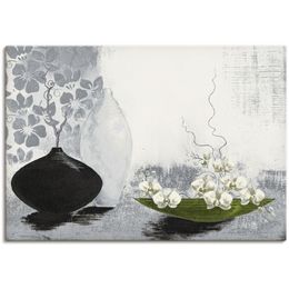 Wandbild Artland, B:100cm H:70cm T:1,8cm, beige, Leinwand, Wohnzimmer, Bilder, "Modernes bauchiges Gef&auml;&szlig; mit Orchideen", als Leinwandbild, Poster in