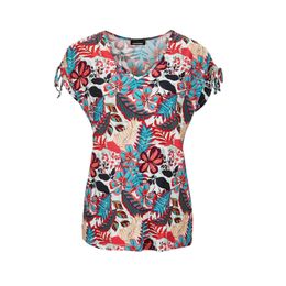 GOLDNER Damen Kurzarmshirt "Kurzgr&ouml;&szlig;e Florales Oberteil mit V-Ausschnitt", bunt, Gr. 23, Obermaterial: 96% Viskose CV. 4% Elasthan EL., Shirts