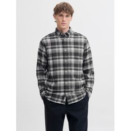 Jack & Jones Langarmhemd JACK & JONES "JPRBLUBARKLEY FLANNEL X-MAS L/S SHIRT CH", Herren, Gr. L, N-Gr, charcoal gray, Web, Obermaterial: 100% Baumwolle, kariert, regular fit, Hemden