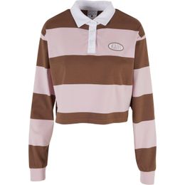 Karl Kani Damen Longsleeve "Karl Kani Karl Kani Woven Signature Crop Striped Rugby LS"rose, taupe, wei&szlig;, Gr. XL, bedruckt, 100% Baumwolle, Shirts