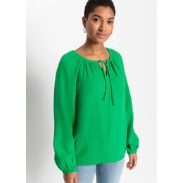 bonprix Damen Langarmbluse "Musselin-Bluse aus Baumwolle", gr&uuml;n, Gr. 44, Obermaterial: 100% Baumwolle, Blusen, Musselin-Bluse aus Baumwolle