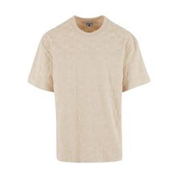 T-Shirt Karl Kani "Karl Kani Og Aop Terry Cloth T-Shirt", Damen, Gr. M, beige, 100% Baumwolle, bedruckt, oversize, Rundhals, Shirts T-Shirt