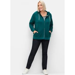 sheego Damen Shirtjacke "Kapuzensweatjacke", blau, Gr. 48, unifarben, 100% Baumwolle, Shirts