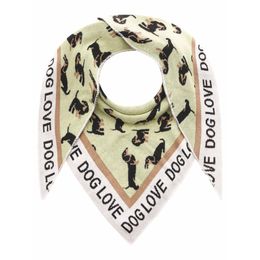 Dreieckstuch Zwillingsherz ""S&uuml;&szlig;er Dackel"", Damen, gr&uuml;n, wei&szlig;, Strick, Baumwollmischung, gemustert, mehrfarbig, Modet&uuml;cher, Feinstrick, Animal-Print, Statement