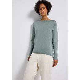 Street One Damen Strickpullovernile blau meliert, Gr. 40, unifarben, Strick, Obermaterial: 60% Viskose, 40% Baumwolle, Pullover, mit U-Boot-Ausschnitt