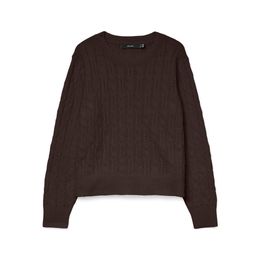 V&eacute;ro Moda VERO MODA Damen Strickpullover "VMARIES LS O-NECK CABLE PULLOVER BF"chocolate torte, Gr. S, Zopfmuster, unifarben, Strick, Obermaterial: 98%