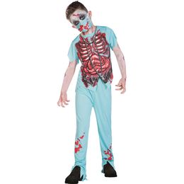 Amscan 4tlg. Kost&uuml;m "Zombie-Chirurg" in T&uuml;rkis/ Rot - 66% | Gr&ouml;&szlig;e 116-128 | Kinder-blazer