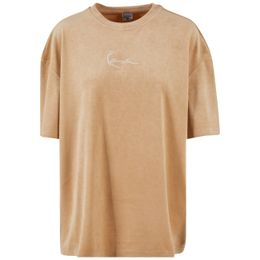 Kurzarmshirt Karl Kani "Karl Kani Damen KW224-027-1KK Small Signature Velvet Logo Tee", Damen, Gr. S, sand, 93% Polyester, 7% Elasthan, bedruckt, relaxed fit, Rundhals, Shirts