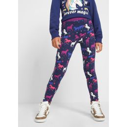 bonprix Kinder Thermoleggings, blau, Gr. 128, bedruckt, Obermaterial: 95% Baumwolle, 5% Elasthan, Hosen, Thermo-Leggings mit Pferdemotiv