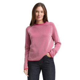 Tom Tailor Damen Strickpulloverpink plait, Gr. S, gestreift, Strick, Obermaterial: 100% Baumwolle, Pullover, mit feinen Streifen
