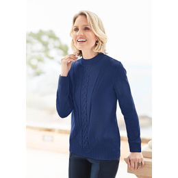 GOLDNER Damen Rundhalspullover "Pullover mit streckendem Zopfmuster", blau, Gr. 40, Obermaterial: 50% Baumwolle CO. 50% Polyacryl PAN., Pullover