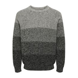 Only & Sons Rundhalspullover ONLY & SONS "ONSBIRK RLX LS RAGLAN KNIT CAMP", Damen, Gr. L, moonstruck detail:schwarz gradiant, Strick, Obermaterial: 100% Baumwolle, gestreift, meliert, Rundhals, B&uuml;ndchen, Pullover Rundhalspullover