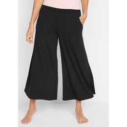 bonprix Damen Culotte, schwarz, Gr. 40, Obermaterial: 64% Polyester, 32% Viskose, 4% Elasthan, Hosen, Loungewear Culotte mit weitem Bein