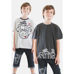 DENOKIDS Jungen T-Shirt "Just Smile", schwarz, Gr. 134, bedruckt, 74% Polyester, 23% Viskose, 3% Elasthan, Shirts, im Doppelpack