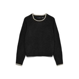 V&eacute;ro Moda Strickpullover VERO MODA "VMAQUARIUS LS O-NECK RAGLAN PULLOVER BF", Damen, Gr. XS, schwarz detail:with birch contrast edge, Strick, Obermaterial: 65% Polyester, 13% Nylon, 13% Polyacryl, 6% Wolle, 3% Elasthan, meliert, regular fit normal, Rundhals, Rippb&uuml;ndchen, Pullover Strickpullover