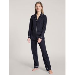 Calida Damen Schlafanzug "Night Lovers", Gr. S, blau, Interlock, Obermaterial: 100% Baumwolle, Homewear-Sets, Knopfleiste, Pure Cotton,
