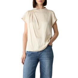 Shirtbluse comma, Damen, Gr. 44, almond stone, Web, Obermaterial: 54% Polyester, 46% Viskose, loose fit h&uuml;ftbedeckend, Rundhals, Blusen, mit Falten-Detail