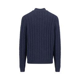 Fynch-Hatton Herren Troyer, blau, Gr. L, unifarben, Strick, Obermaterial: 65% Baumwolle, 35% Wolle, Pullover, Strickpullover mit Zopfmuster und