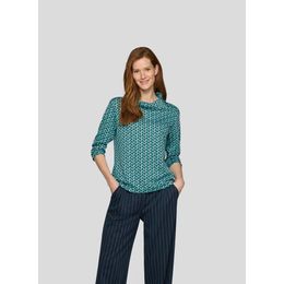 3/4-Arm-Shirt Rabe, Damen, Gr. 44, pazifik, Web, Obermaterial: 98% Polyester, 2% Elasthan, bedruckt, l&auml;ssig geschnitten h&uuml;ftbedeckend, Rundhals, Shirts 3/4-Arm-Shirt, mit geschlitztem Rollkragen und Minimal Print