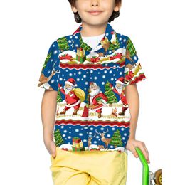 King Kameha Button Up Shirt 'Christmas Border Print' boy Blue size 134/146