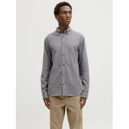 Jack & Jones Langarmhemd JACK & JONES "JPRBLUBARKLEY FLANNEL X-MAS L/S SHIRT CH", Herren, Gr. L, N-Gr, frost gray, Web, Obermaterial: 100% Baumwolle, kariert, regular fit, Hemden