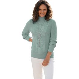 Damen Stehkragenpullover mit Rautenmuster kalkmint, Gr&ouml;&szlig;e 40