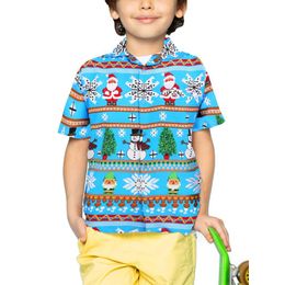 King Kameha Button Up Shirt 'Christmas Rows' boy Blue size 128/134