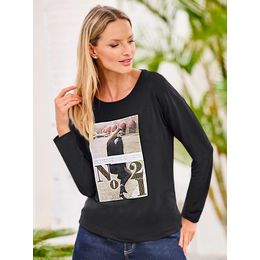 Heine Damen Langarmshirt "Langarm-Shirt", schwarz, Gr. 46, bedruckt, gemustert, mehrfarbig, unifarben, 95% Viskose, 5% Elasthan, Satin:3% Elasthan,