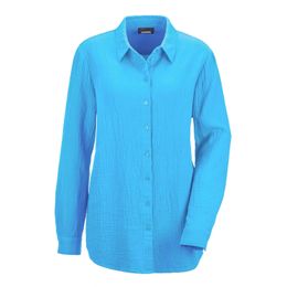 GOLDNER Damen Hemdbluse "Kurzgr&ouml;&szlig;e Verl&auml;ngerte Langarm Musselin-Bluse", blau, Gr. 20, Obermaterial: 100% Baumwolle CO., Blusen