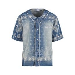Langarmhemd Karl Kani "Karl Kani Kani Paisley Denim Baseball Shirt", Herren, Gr. M, US-Gr&ouml;&szlig;en, blau, 100% Baumwolle, normal, Hemden