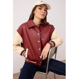Trendyol Kunstlederjacke in Rot/ Beige - 71% | Gr&ouml;&szlig;e L | Damenjacken