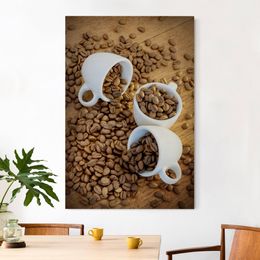 Bilderwelten Akustikbild Kulinarisch braun Motiv Schallschutzbild - 3 Espressotassen mit Kaffeebohnen I - Kaffee K&uuml;che