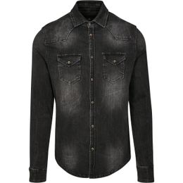 Langarmhemd Brandit "Brandit Herren Riley Denim Shirt", Herren, Gr. 4XL, US-Gr&ouml;&szlig;en, schwarz, 76% Baumwolle, 22% Polyester, 2% Elasthan, unifarben, normal, Hemden