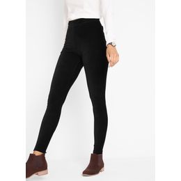 bonprix Damen Leggings "Feincord-Leggings mit breitem Komfortbund", schwarz, Gr. 48, Obermaterial: 62% Baumwolle, 33% Polyester, 5% Elasthan, Hosen,