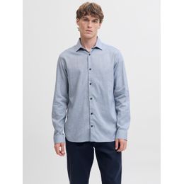 Jack & Jones Langarmhemd JACK & JONES "JPRBLAPARKER MELANGE L/S SHIRT BF", Herren, Gr. S, N-Gr, navy blazer, Web, Obermaterial: 58% Lyocell, 42% Baumwolle, unifarben, regular fit, Hemden