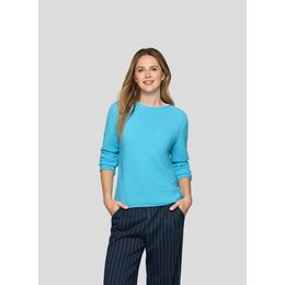 Strickpullover Rabe, Damen, Gr. 44, t&uuml;rkis, Strick, Obermaterial: 52% Polyester, 42% Baumwolle, 6% sonstige Fasern, unifarben, tailliert h&uuml;ftbedeckend, Rundhals, Rollkante, Pullover Strickpullover, in Streifen-Ripp-Optik