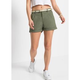 bonprix Damen Shorts, grün, Gr. 36, Obermaterial: 98% Baumwolle, 2% Elasthan, Hosen, Shorts aus Baumwolle