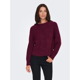 Strickpullover Only "ONLGILA LIFE LS STRUCTURE O-NECK BF KNT", Damen, Gr. S, winetasting detail:melange, Strick, Obermaterial: 79% Polyester, 13% Polyacryl, 5% Wolle, 3% Elasthan, meliert, regular fit, Rundhals, Puff&auml;rmel Rippb&uuml;ndchen, Pullover Strickpullover