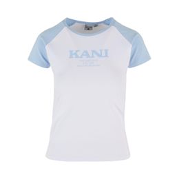 Karl Kani Damen T-Shirt "Karl Kani Damen KW242-005-2 Retro Tiny Tee"wei&szlig;, light blau, Gr. XS, bedruckt, 95% Baumwolle, 5% Elasthan, Shirts