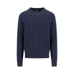 Strickpullover Fynch-Hatton, Herren, Gr. L, navy, Strick, Obermaterial: 65% Baumwolle, 35% Wolle, unifarben, normal hüftbedeckend, Rundhals, Strickbündchen, Pullover, mit Zopfmuster und Wolle