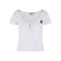 T-Shirt Karl Kani "Karl Kani Damen KW241-026-1 Karl Kani Og Corset Rib Tee", Damen, Gr. L, weiß, 97% Baumwolle, 3% Elasthan, bedruckt, slim fit, U-Boot-Ausschnitt, Shirts T-Shirt