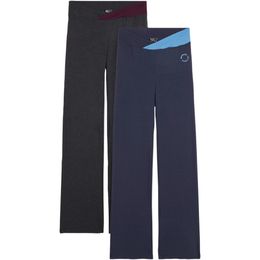 bonprix Damen Sporthose "Baumwoll-Sporthose, Bootcut (2er Pack)", schwarz, Gr. 44, Obermaterial: 57% Baumwolle, 38% Polyester, 5% Elasthan, Hosen,