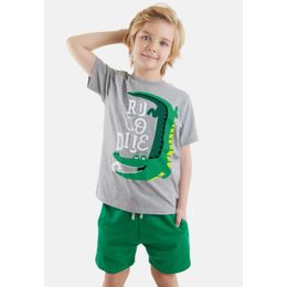 DENOKIDS Jungen Hausanzug "Croco", Gr. 104, grün, 65% Baumwolle;30% Polyester;5% Elasthan, bedruckt, Homewear-Sets, mit Krokodil-Aufdruck