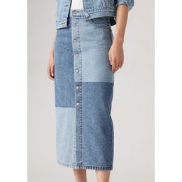 Levi's LEVI'S Damen Midirock "BUTTON MIDI SKIRT PAT", blau, Gr. 28, Web, Obermaterial: 100% Baumwolle, R&ouml;cke, mit Knopfleiste