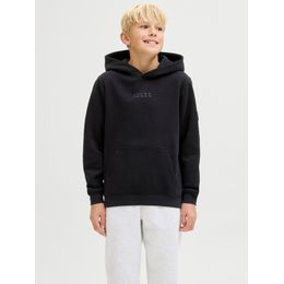Jack & Jones Kinder Kapuzensweatshirt "JCOPOINT SWEAT BADGE HOOD JNR"schwarz print:jnr, Gr. 152, JACK & JONES JUNIOR, bedruckt, unifarben, angeraute Sweatware,