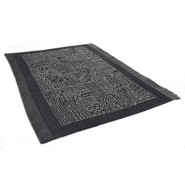 Teppich Die Hauskunst, B:60cm H:4mm L:180cm, schwarz, Baumwolle, Jute, Wohnzimmer, Teppiche, "Taama", Flachgewebe, handgewebt, mit Fransen
