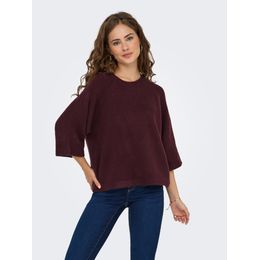 Strickpullover Only "ONLSIMONI 3/4 PULLOVER KNT NOOS", Damen, Gr. M, port royale detail:melange, Strick, Obermaterial: 74% Polyacryl, 24% Polyester, 2% Elasthan, meliert, regular fit hüftlang, Rundhals, weit, Pullover Strickpullover, mit Fledermaus-Ärmeln