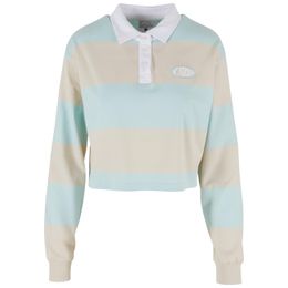 Longsleeve Karl Kani "Karl Kani Karl Kani Woven Signature Crop Striped Rugby LS", Damen, Gr. L, light sand, lt blau, wei&szlig;, 100% Baumwolle, bedruckt, normal, amerikanischer Ausschnitt, Shirts