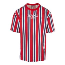 T-Shirt Karl Kani "Karl Kani Herren KM241-034-1 Karl Kani Retro Striped Tee", Damen, Gr. M, rot, navy, sanftes weiß, 100% Baumwolle, gestreift, oversize, Rundhals, Shirts T-Shirt